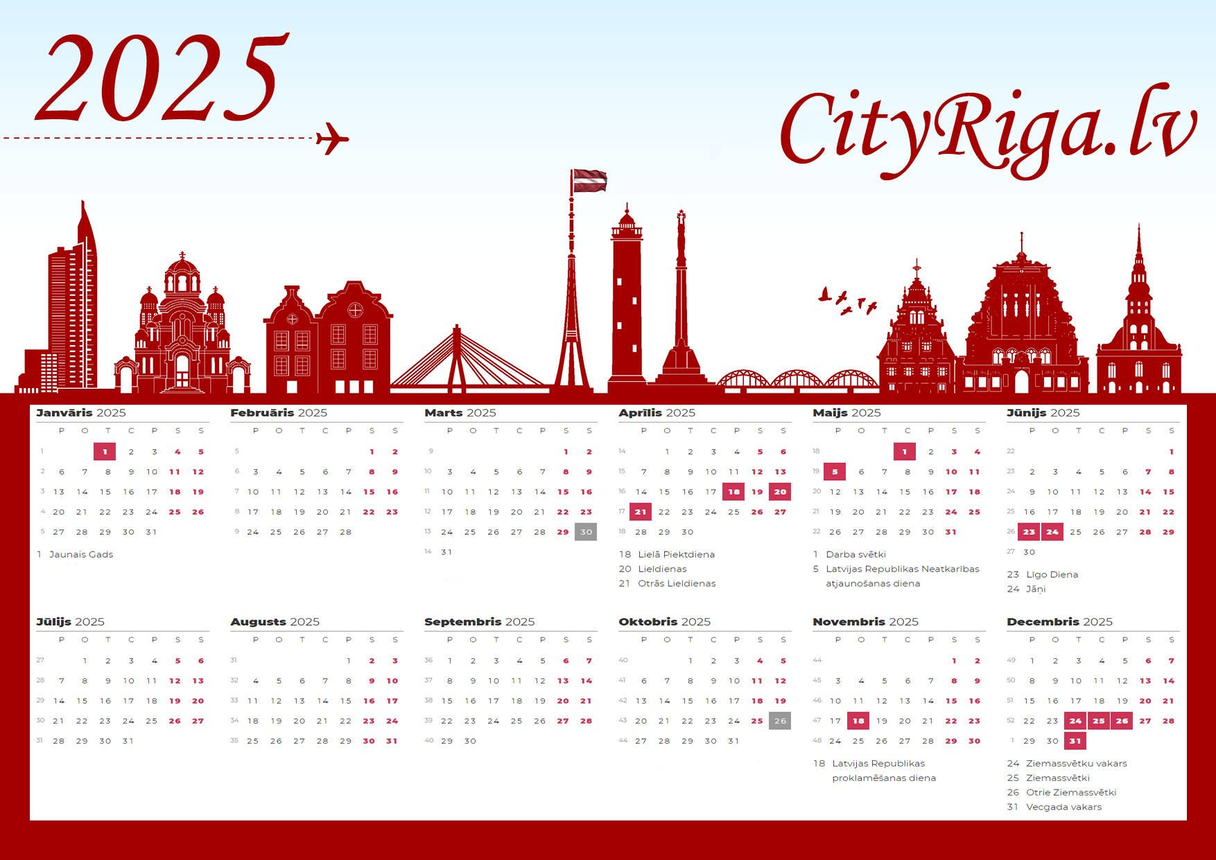 Kalendars 2025 gads | CityRiga.lv